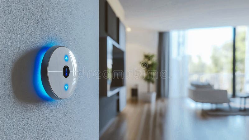 Security System Indoors in a Smart Home with Light Living Room Interior ...