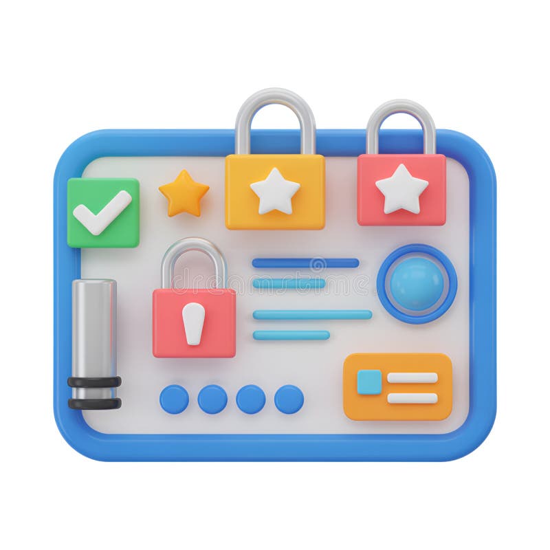 3d Render of Security Settings Interface with Padlock, Star and Check ...
