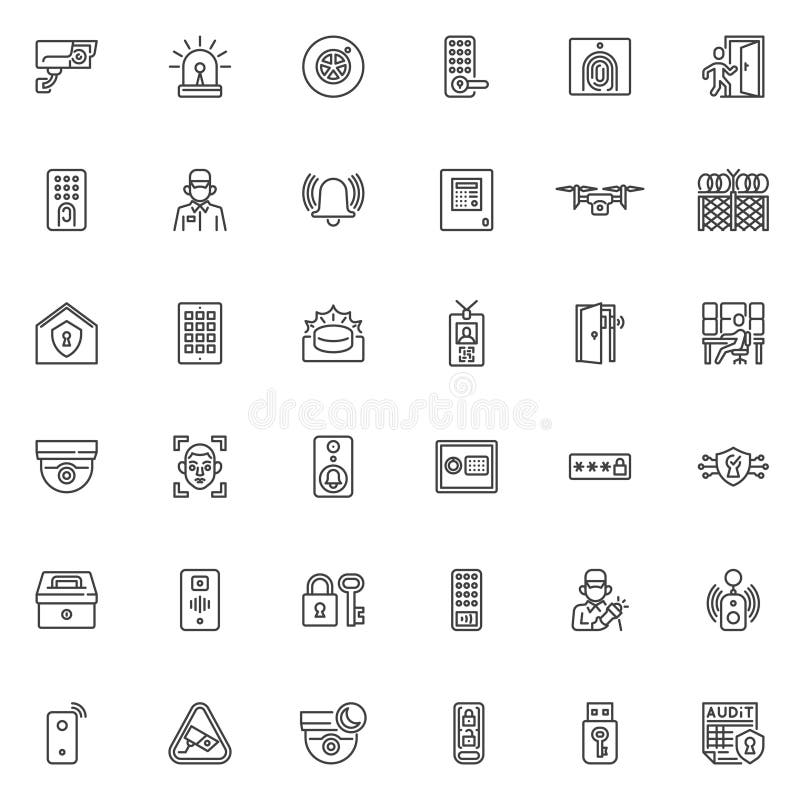 Security System Line Icons Set Stock Illustration - Illustration of ...