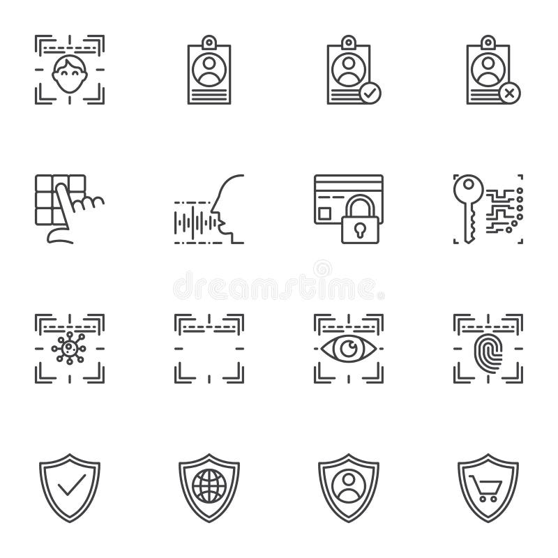 Security System Line Icons Set Stock Vector - Illustration of badge ...