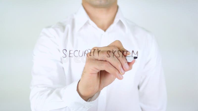 Security System, Man Writing on Glass Stock Photo - Image of ...
