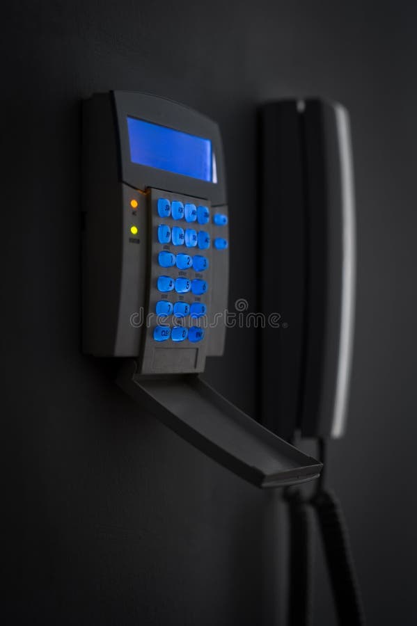 Security System Panel with Blue Screen Stock Image - Image of armed ...