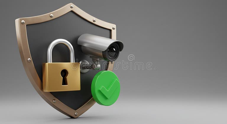 Security System Protection with Cctv Camera Padlock and Shield Icon ...