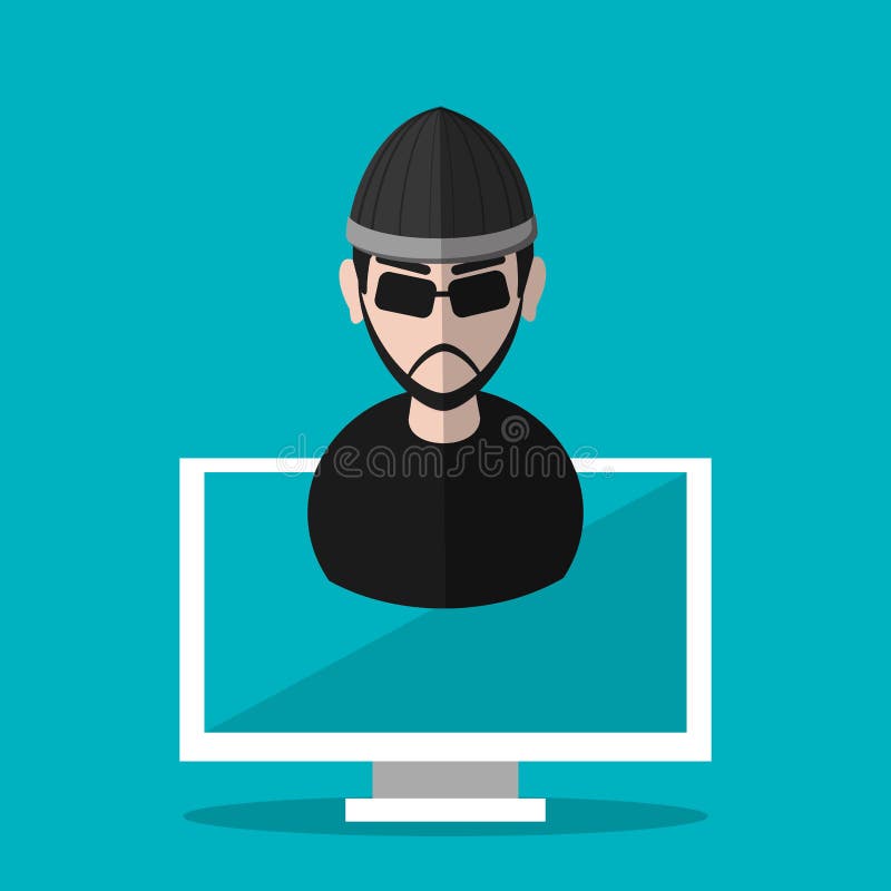 Hacker on Computer in Black and White Stock Vector - Illustration of ...
