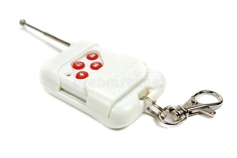Security System Remote Control with Extended Antenna on a White Stock ...