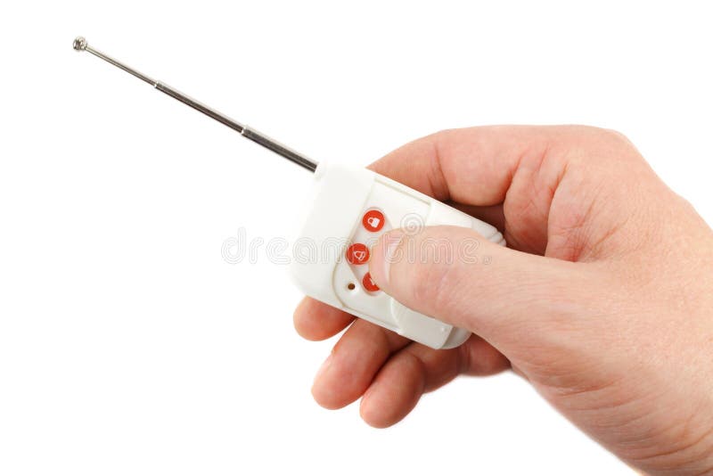 Security System Remote Control in the Man`s Hand on a White Background ...