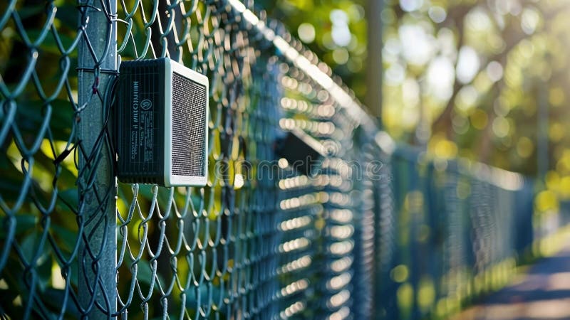 Security System Sensor Mounted on Chain Link Fence Protecting Property ...