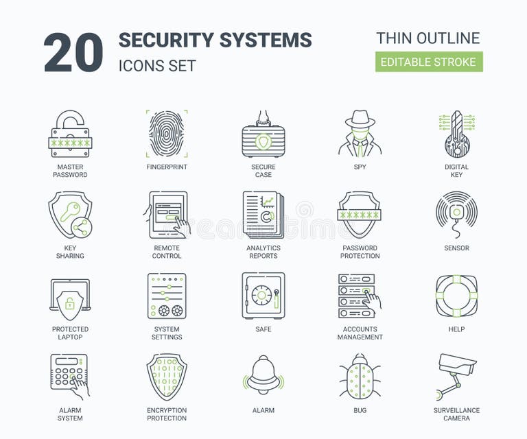 Security Systems Icons Set with Linear Style Stock Vector ...