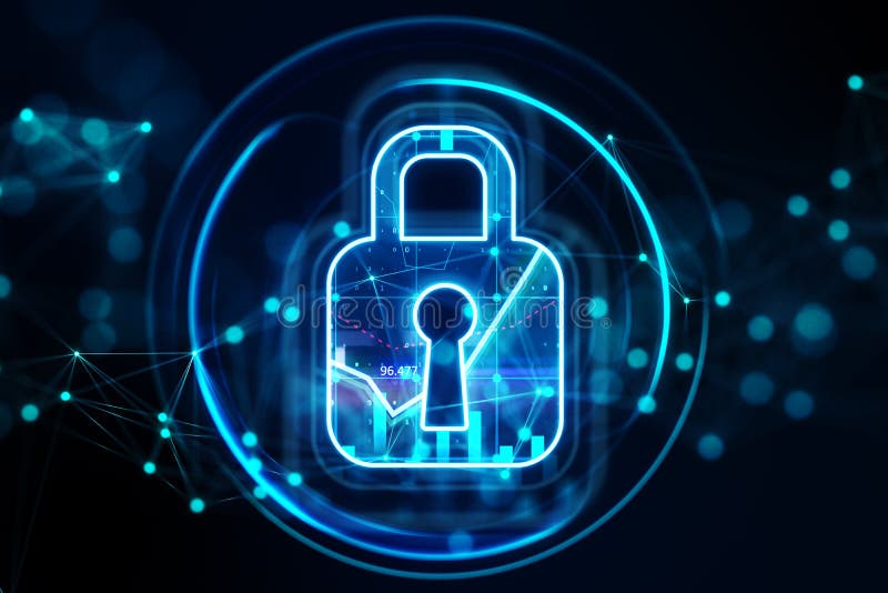 Security Technology Concept with Front View on Digital Blue Pad Lock in ...