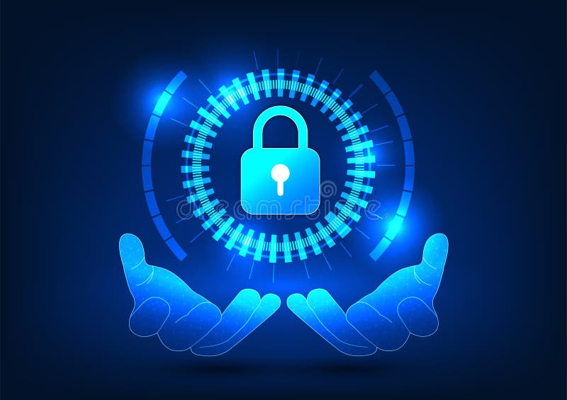 Security Technology, the Hand is Holding a Lock Inside a Technology ...