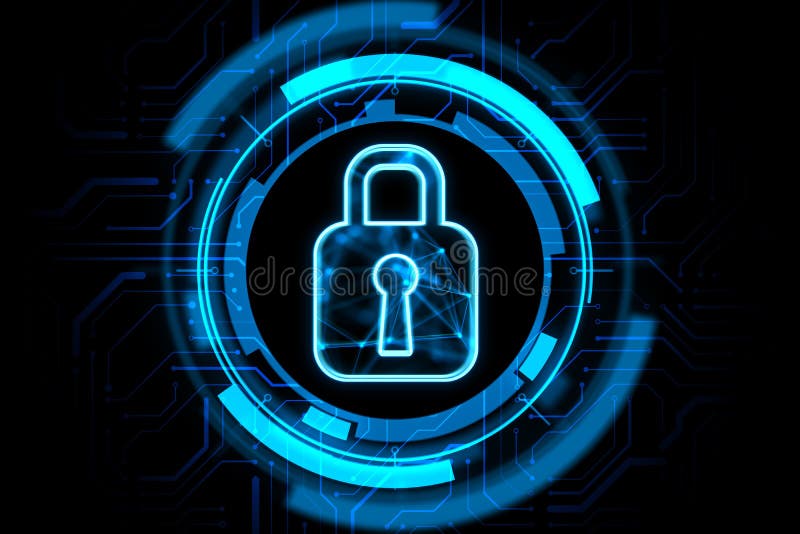 Security Technology and Management Concept with Digital Blue Pad Lock ...