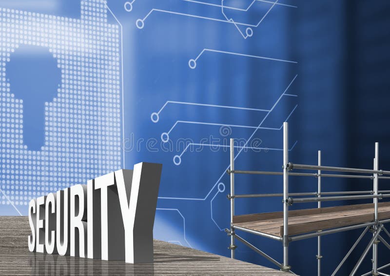 Security Text with 3D Scaffolding and Lock Interface Stock Illustration ...