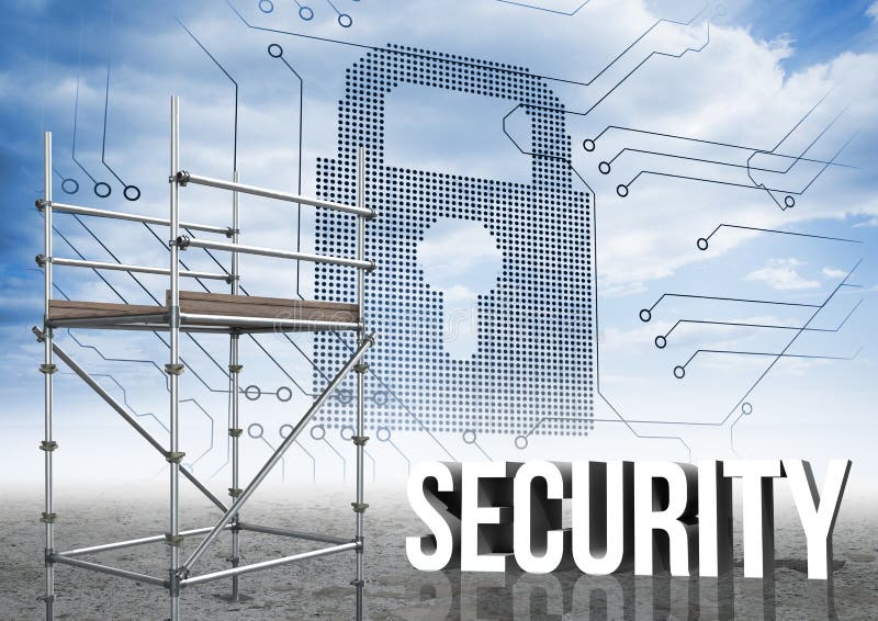 Security Text with 3D Scaffolding and Lock Interface Stock Illustration ...