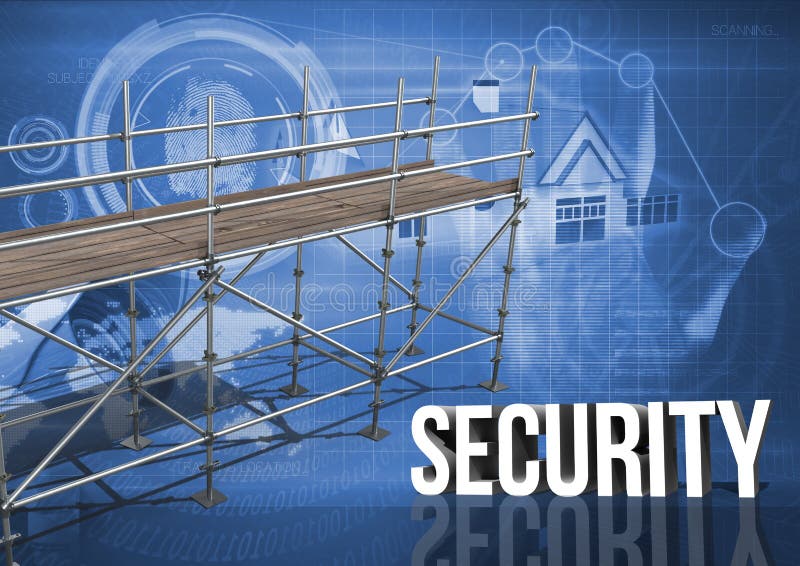 Security Text with 3D Scaffolding and Technology Interface Stock ...