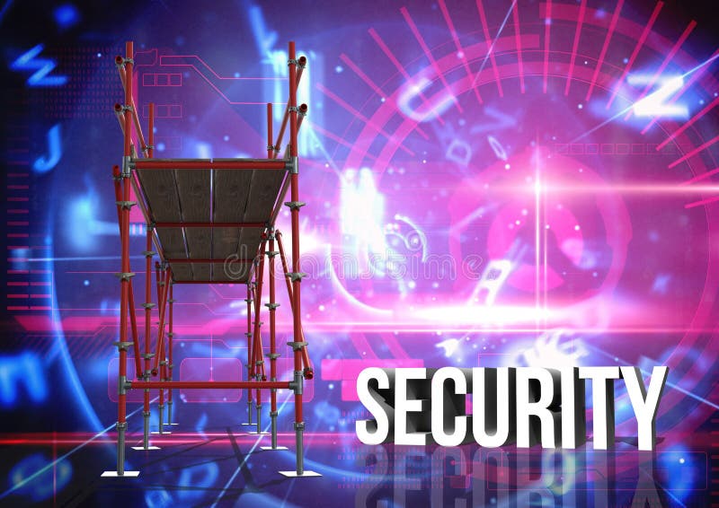 Security Text with 3D Scaffolding and Technology Interface Stock ...