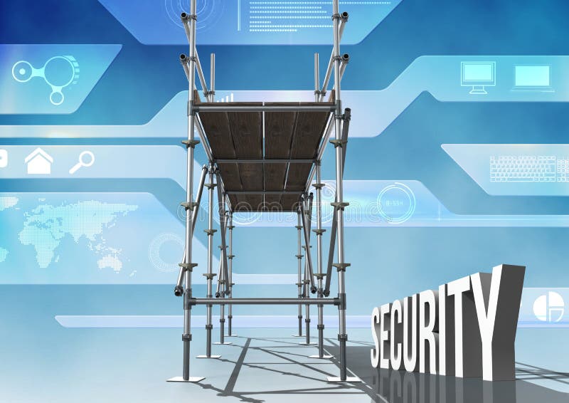 Security Text with 3D Scaffolding and Technology Interface Stock ...