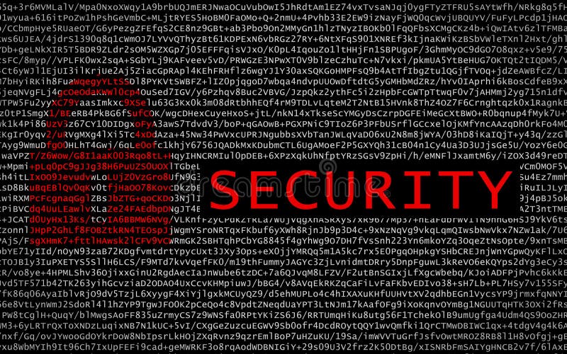 Security Text with Red Lock Over Encrypted Text Stock Illustration ...
