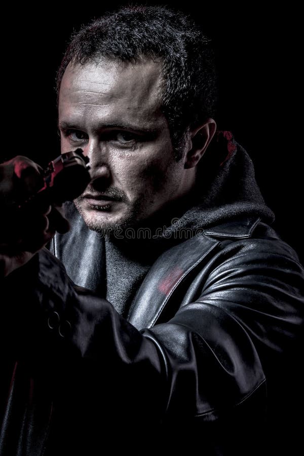 Security, Thief, Armed Man with Black Leather Jacket, Dangerous Stock ...