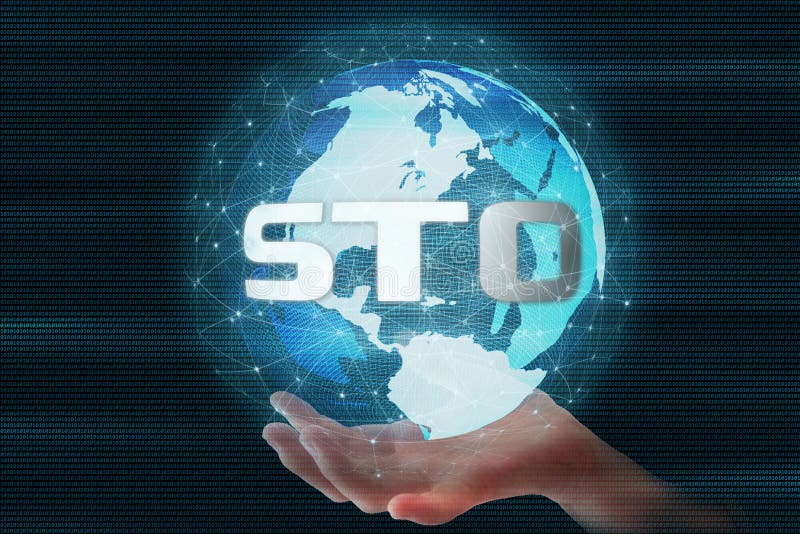 Security Token Offering STO Text on 3D Rendering Futuristic Globe ...