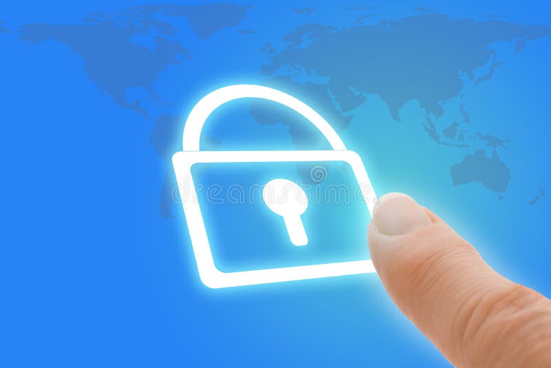 Security Touch Screen Finger Pointing To Padlock I Stock Photo - Image ...