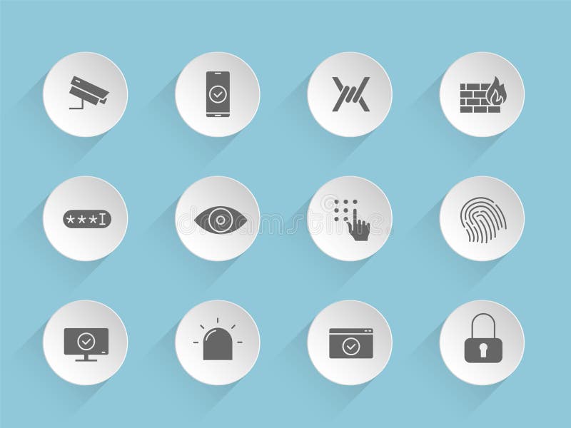 Security Vector Icons on Round Puffy Paper Circles Stock Vector ...