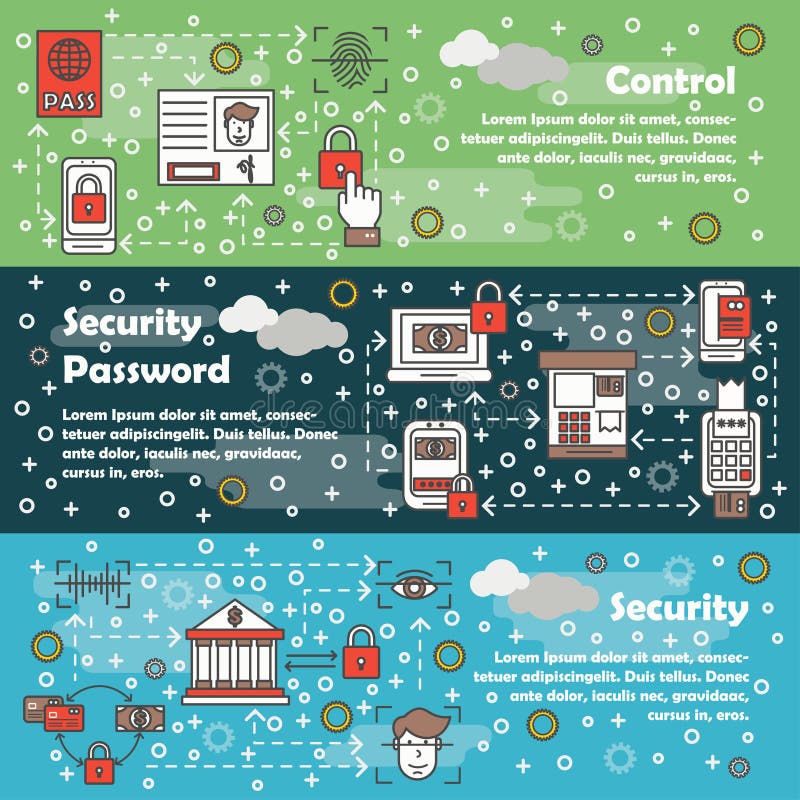 Vector Thin Line Security Web Banner Template Set Stock Vector ...