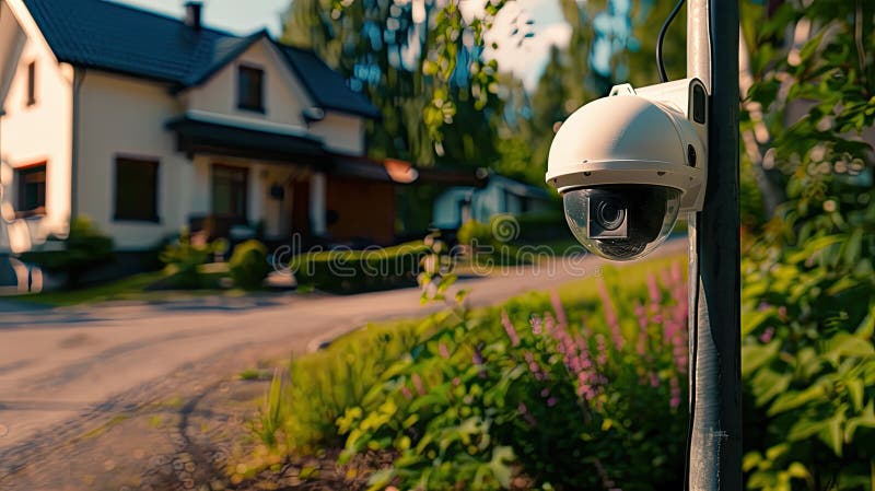 Security with a White Dome-style Camera Positioned in a Front Yard ...