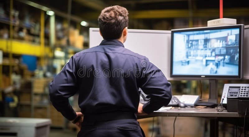 Security Worker with Security Monitors, Security Worker at he Work ...