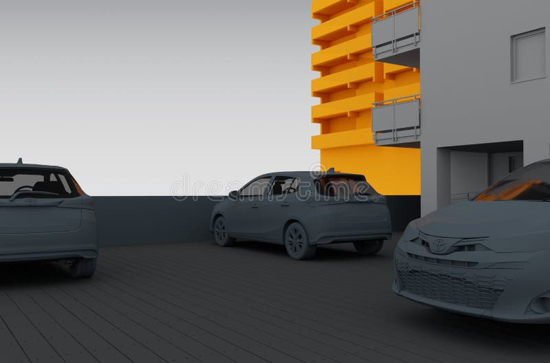 Scene of Sedan Car 3d Render Back Sonar Stock Illustration ...