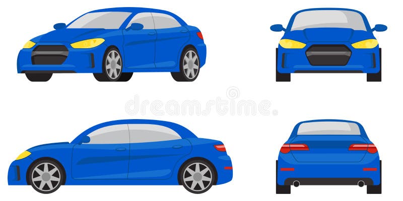 Sedan Car in Different Views Stock Illustration - Illustration of auto ...