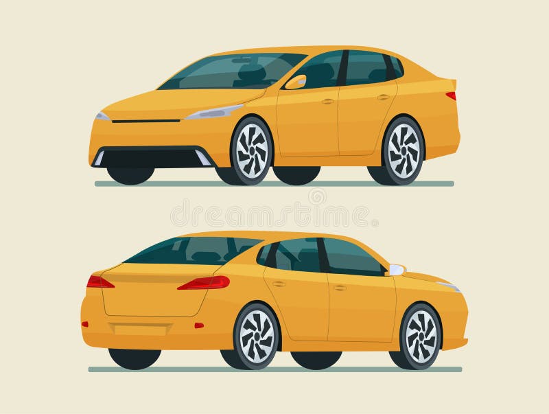 Red Car Two Angle Set. Car Side View, Back View and Front View Stock ...