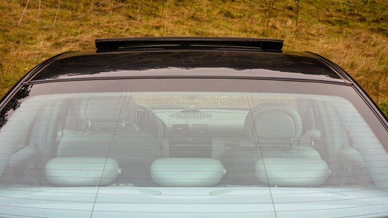 Sedan Sport Equipment Car Inside View through Rear Windshield, Leather ...