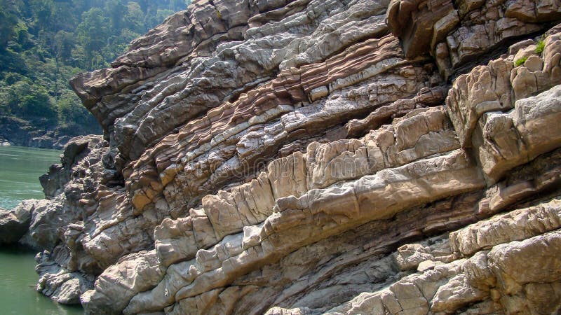 Sedimentary Rock in River Bank. Stock Image - Image of mountain ...