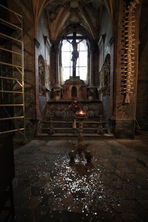 Dark Human bone church stock photo. Image of czech, human - 106048220