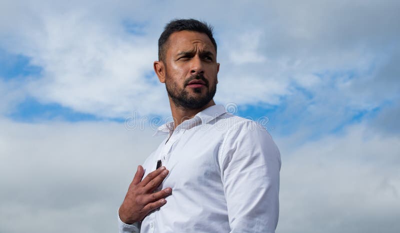 Seductive Face of a Man Outdoor. Macho Looking Confident. Stock Photo ...