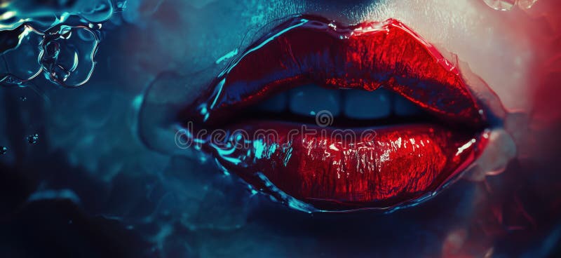 Seductive Red Lips Submerged in Water with Bubbles Creating an Alluring ...