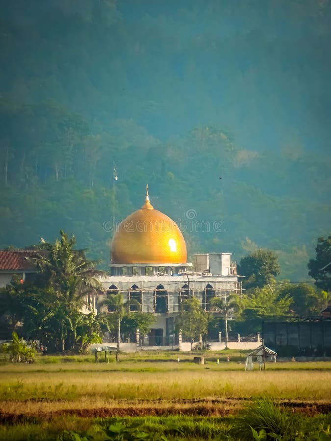 See from a Distance the Beautiful Mosque with the Yellow Dome Stock ...