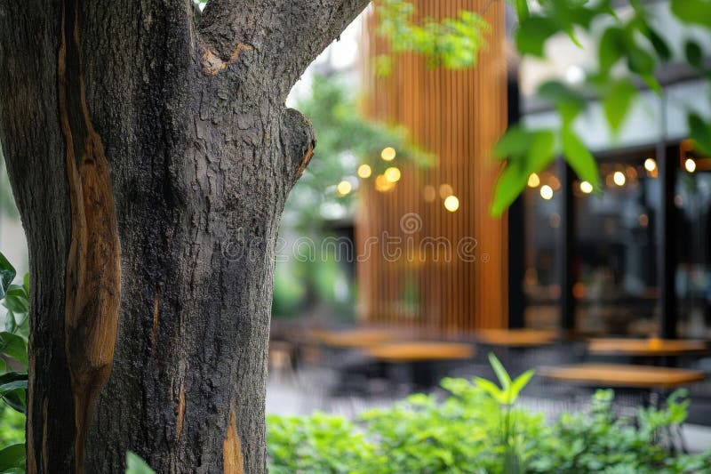 See Nature through Tree Bark with Bokeh Restaurant in the Background ...