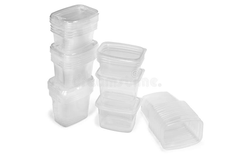 A Pile Of Plastic Containers On A White Background Stock Image - Image ...