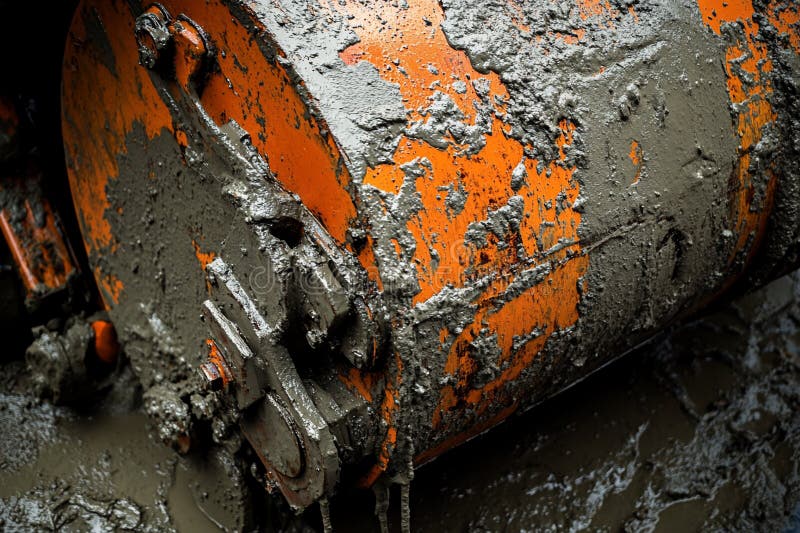 Dirty Orange Construction Roller Covered in Mud Stock Photo - Image of ...