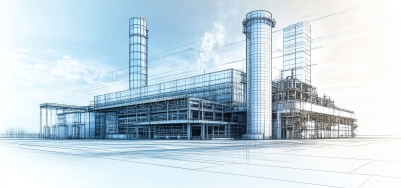 A See-through Wireframe of a High-tech Industrial Plant, Semi-realistic ...