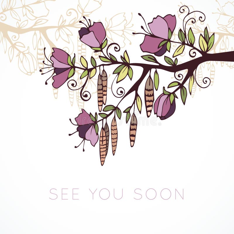 See You Soon - Postcard with Branch in Bloom Stock Vector ...