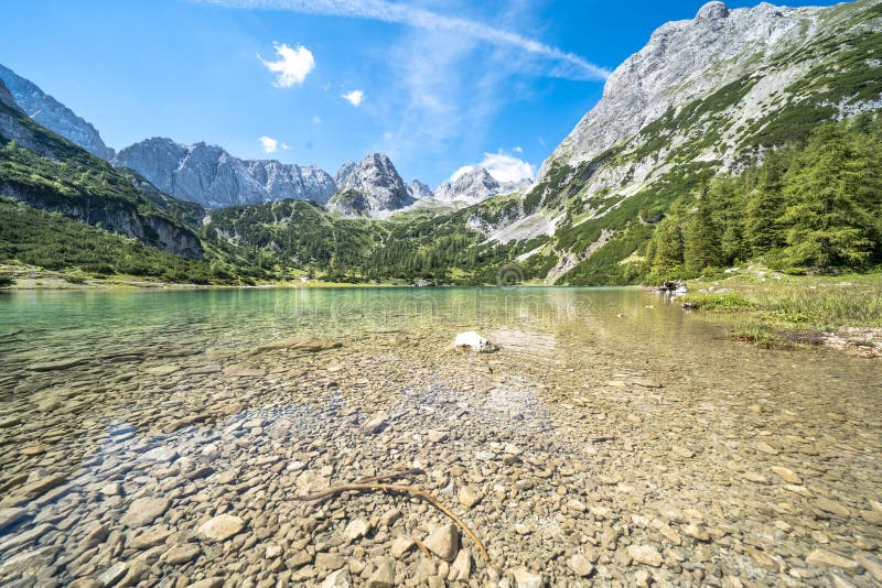 Seebensee lake, Austria stock image. Image of peak, reflection - 263802479