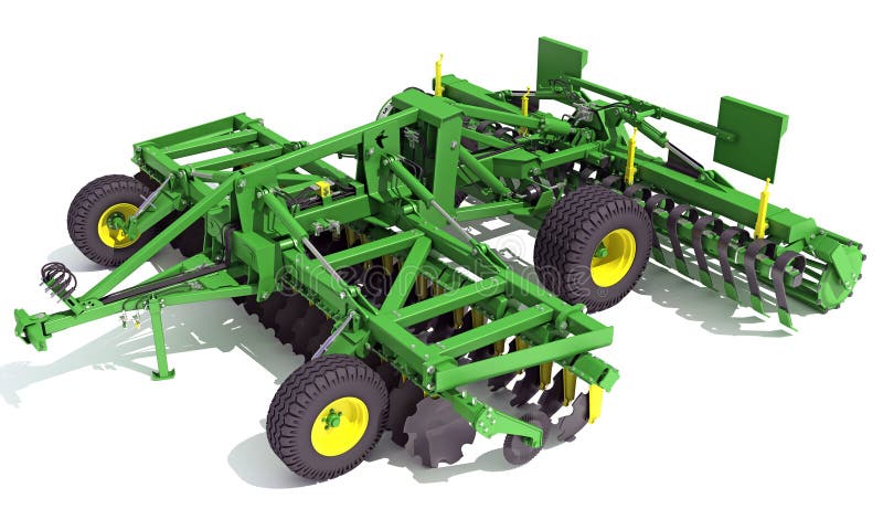 Seed Drill Disc Harrow 3D Rendering Farm Equipment on White Background ...