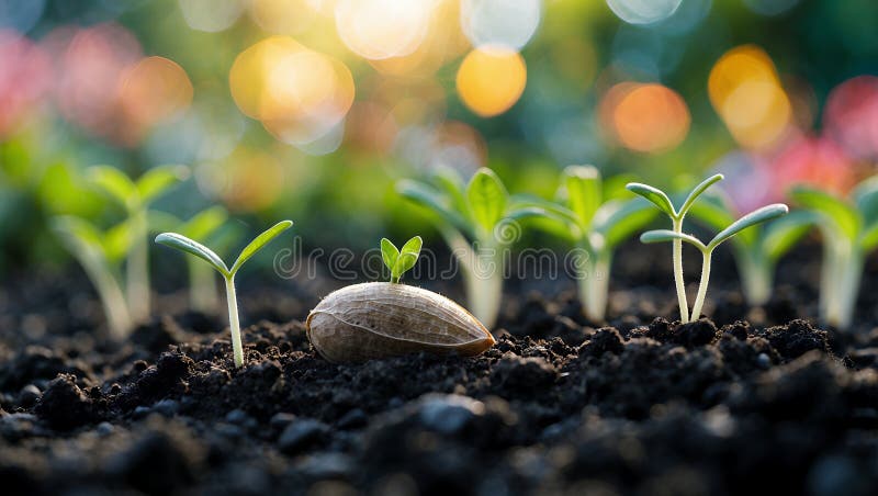 Seed Germination: Young Sprout Emerging from the Soil in Sunlight Stock ...