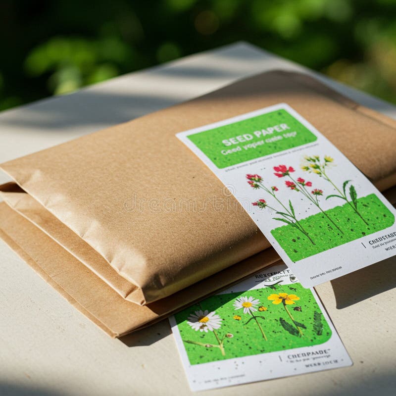 Seed Paper Packets Rest on a Light-colored Surface. the Packets are ...