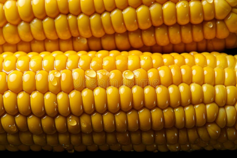 Seed Perfection, Raw Corn Kernels in Rows, Each Adorned with Droplets ...