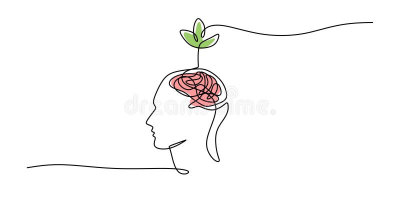 Seed Plant on a Brain in One Line Drawing, Symbolizing Intellectual ...