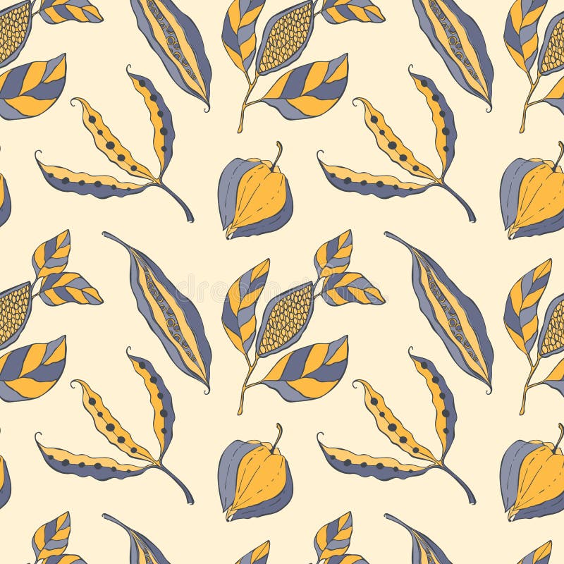 Seed Pods Style Doodle Pattern Seamless Like Physalis Beans. Stock ...