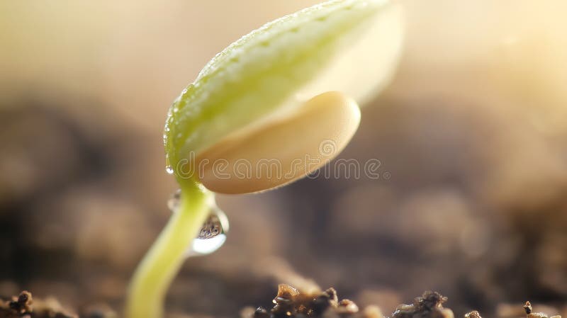 A Seed in the Process of Growing the First Leaflet with Dew Drop,macro ...